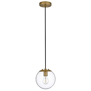 Linea di Liara Sferra Modern Large Glass Pendant Light Kitchen Island Brass Pendant Lighting Clear Glass Globe Pendant Light Mid Century Hanging Light Fixture, LED Bulb Included, UL Listed