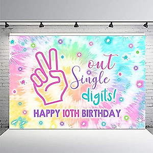 MEHOFOND 7x5ft Girl Happy 10th Birthday Out Single Digits Backdrop for Tie Dye Rainbow It's My 10 Years Old Bday Background Decorations Banner Photo Booth Props