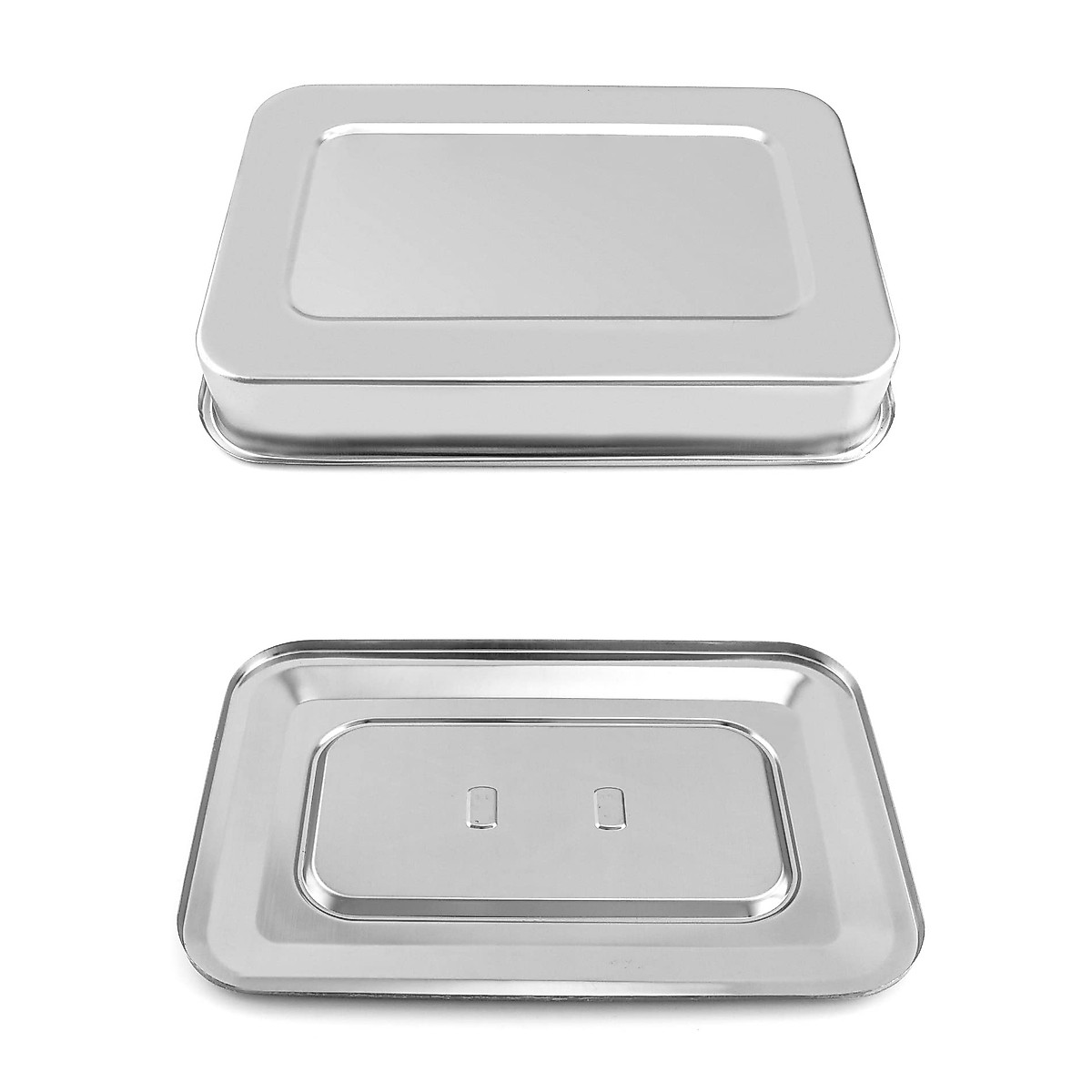 QWORK Medical Surgical Trays, 2 Pack Stainless Steel Dental Instruments Organizer Holder Sterilization Tray for Lab Instrument Supplies, 11.8" x 7.8" x 2"