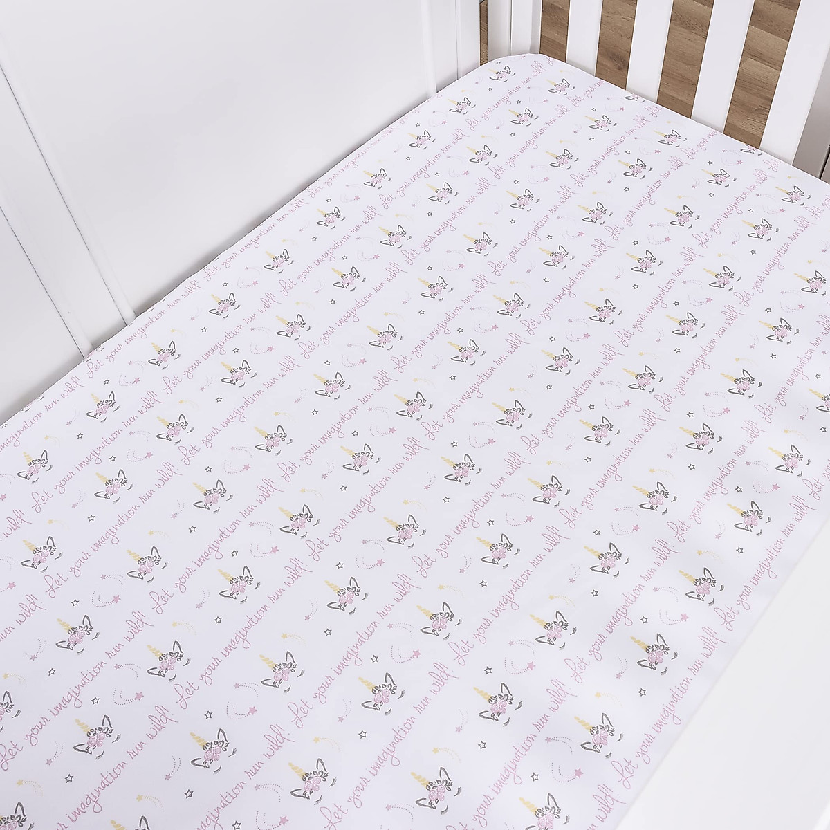 Sammy & Lou Mystical Dreams 4-Piece Baby Nursery Crib Bedding Set for Girls, Includes Quilt, Fitted Crib Sheet, Crib Skirt, and Plush Toy