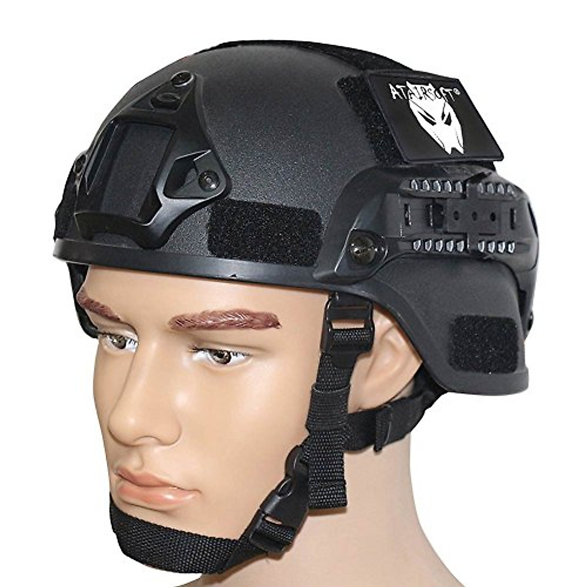 ATAIRSOFT Tactical Airsoft Paintball MICH 2000 Helmet with Side Rail & NVG Mount Black