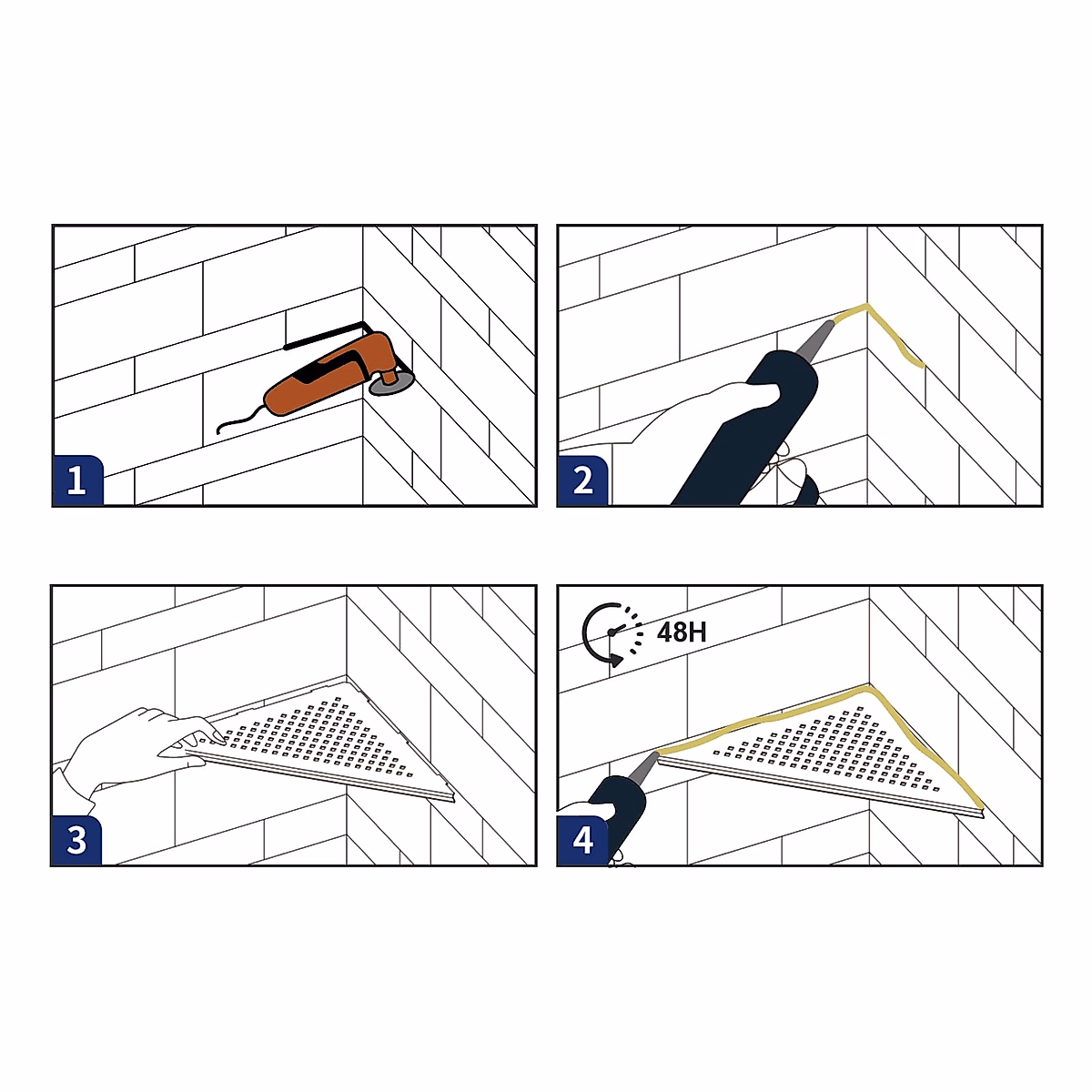 Bernkot 10'' Corner Shower Shelf 2PCS, 304 Stainless Steel Grout in Bathroom Shelves for Tiled Wall, No Drilling Needed (10'', Black)