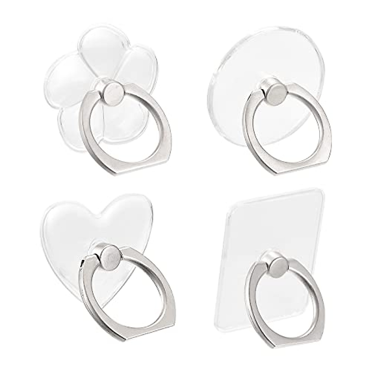 uxcell Transparent Phone Ring Holders, Clear Finger Grip Stand for Phone, Case, Tablet, Set of 4 Shapes(Leaves, Rectangle, Round, Heart)