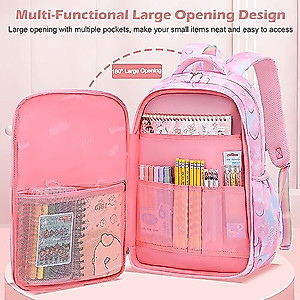 BYXEPA Girls Backpack, 16.5 * 13.5 * 7 inches School Backpack for Girls, Lightweight Kids Backpack with Compartments, Kids' School Book Bag for Elementary Student (Pink)