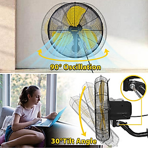 VENTISOL 20 Inch High Velocity Oscillation Wall Mounted Fan for Porch, Greenhouse,Workshop,Home, Patio,-3 Speed Wall Fan Oscillating-4,950CFM - Household,Commercial,Industrial Use