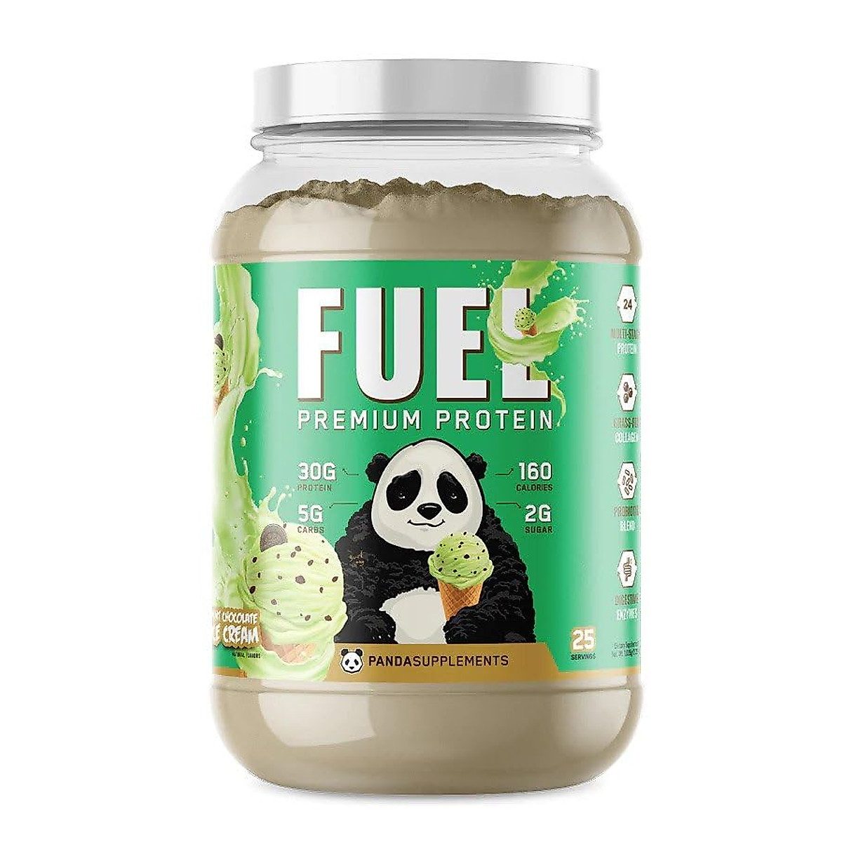 Underground Bio Labs Panda Fuel Premium Protein Non-GMO Whey,Hydrolyzed Collagen,Casein,Probiotics,Enzymes, Keto Friendly,Time Release, 25 Servings (Mint Chocolate Ice Cream)