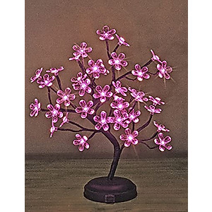 LIGHTSHARE 18-inch Crystal Flower LED Bonsai Tree, Pink Light, 36 LED Lights, Battery Powered or DC Adapter(Included), Built-in Timer
