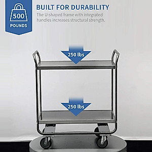 Lakeside Manufacturing 243 Utility Cart, Stainless Steel, 2 Shelves, 500 lb. Capacity (Fully Assembled)