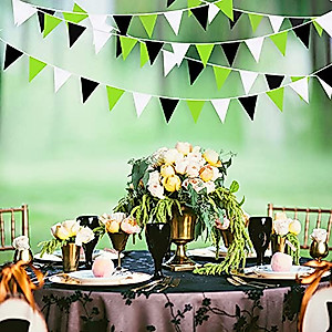 10M/32Ft Green Black White Banner Decorations Triangle Flag Fabric Pennant Garland Bunting for Graduation Birthday Wedding Gaming Soccer Halloween Party Outdoor Garden Hanging Festivals Decoration