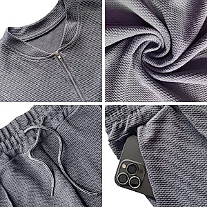 FZNHQL Men's Fashion Tracksuits 2 Piece Outfits Casual Polo Suit Athletic Running Jogging Track Suits for Men Workout Set Black XL