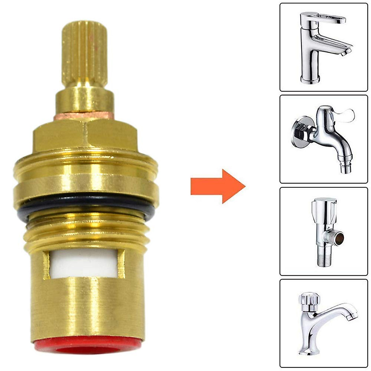 HGB VERIMP Pair of Replacement Brass Ceramic Disc Stem Cartridge, Faucet Valve, Quarter Turn, 1/2" X 53mm x 12mm Spline Length, 20 Teeth