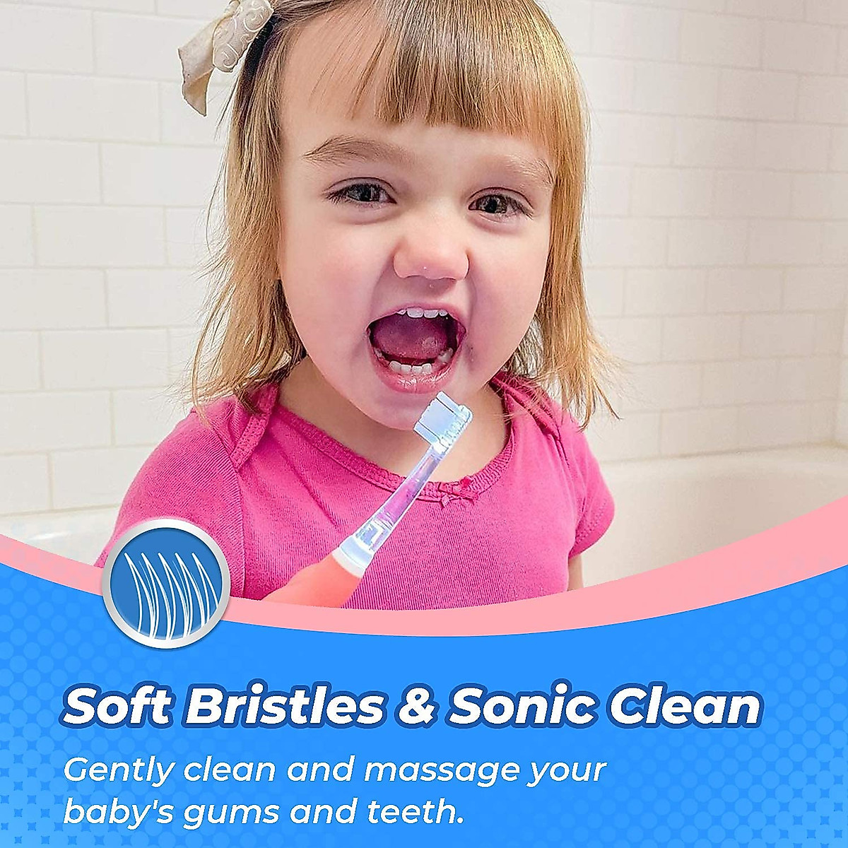 Papablic Dino Toddler Sonic Electric Toothbrush with Covers for Babies and Toddlers Ages 1-3 Years, Debby Bundle with Gina