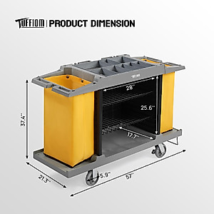 LEADZM Premium Hotel & Housekeeping Cart on Wheels, 154LBS Multifunctional Commercial Cleaning Cart with Large Capacity Vingyl Bags, Comfor Grip Handles and Easy Move Casters