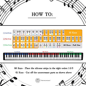 Removable Piano Keyboard Note Labels for Learning, Piano Notes Guide & Piano Keys Guide - 88-Key Full Size, Say Goodbye to Piano Key Stickers & Piano Keyboard Stickers (Colorful)