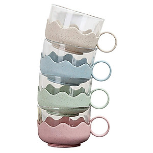 Clear Coffee Mug 4pcs Unbreakable Drinking Cups Glasses Wheat Straw Fiber Reusable Cups Mug Tumbler for Coffee Tea Water Milk Beverage(Random Colors)