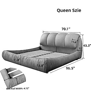 Yoglad Queen Size Contemporary Upholstered Bed, Oversized Padded Backrest Bed Frame, with Wooden Slats Support, No Box Spring Needed, Easy Assembly (Beige)