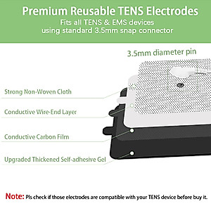 TENS Unit Replacement Pads Standard 3.5mm Snap-on 4 * 8" Large Reusable TENS Unit Pads Premium Non-Irritating TENS Pads Replacement Self-Adhesive Electrode Pads for Muscle Stimulator Therapy - 4Pcs