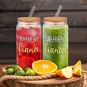 Engagement Gifts For Couples - Fiance Fiancee Wedding Gifts For Him And Her - Bridal Shower Gifts For Her - His And Hers Glass Cup For Mr And Mrs Bride And Groom To Be