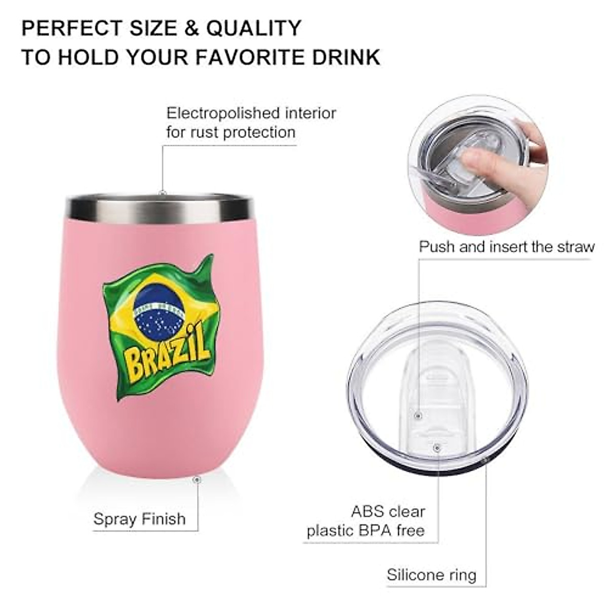Brazil Flag Insulated Tumbler with Lid Stainless Steel Coffee Mug Cute Wine Tea Water Cup Pink-style