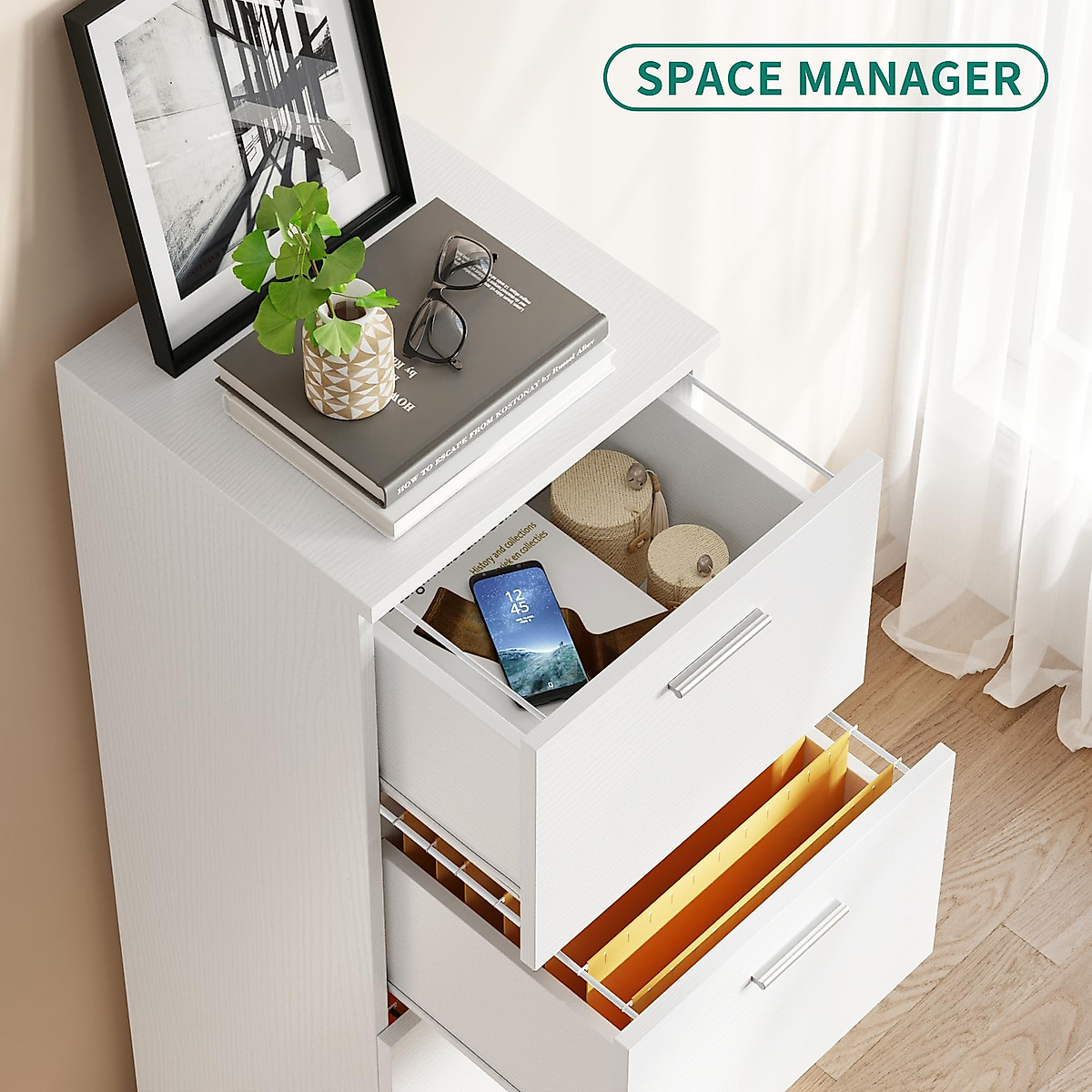 YITAHOME 4 Drawer Lateral Filing Cabinet, Chests of Drawers, Deep Vertical Storage Cabinet Fits Letter, A4, Legal Size for Home Office Organization, White