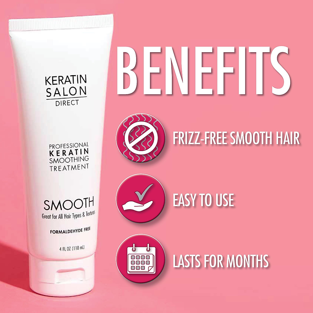 Keratin Salon Direct Keratin Hair Treatment, 4 oz | Frizz Control, Formaldehyde Free, Salon Quality, Smoothing Treatment, Long Lasting, Cream for All, Frizzy, Curly, Dry, Damaged Hair