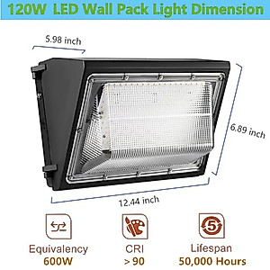 Dimmable 120W LED Wall Pack Light with Dusk to Dawn Photocell,16800LM Outdoor Security Lighting, Commercial Wall Mount Lights for Building
