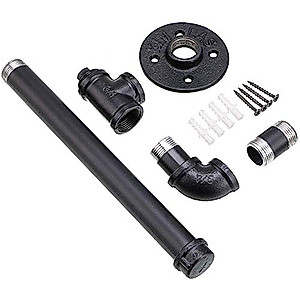 LZB Industrial Wall Mount Pipe Hanger Holder Rack Clothes Bar Iron Black 14 Inch