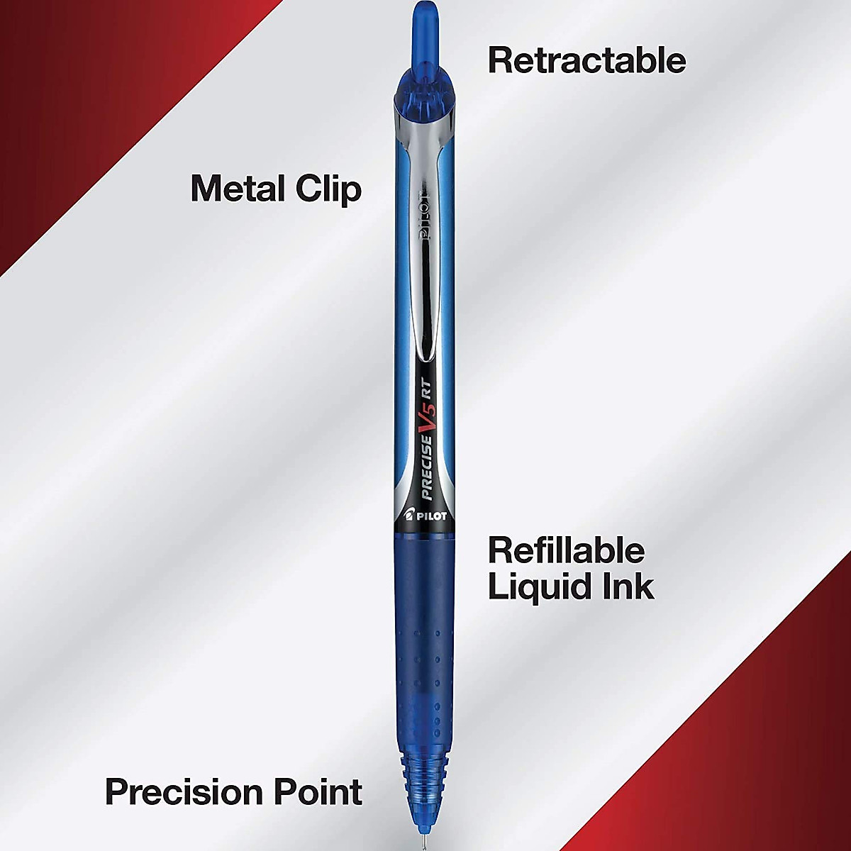 Pilot, Precise V5 RT Refillable & Retractable Rolling Ball Pens, Extra Fine Point 0.5 mm, Blue, Pack of 14