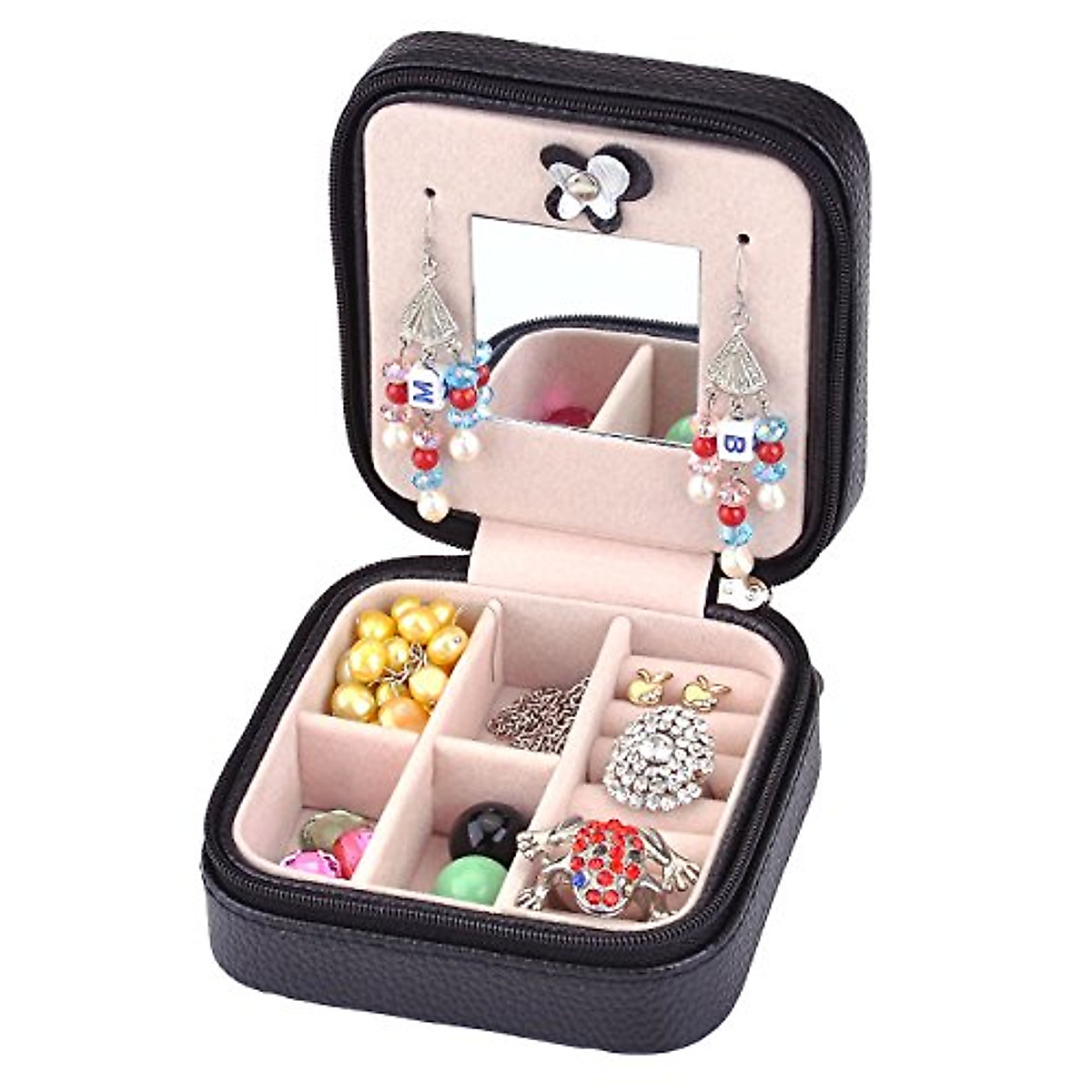 Yoption Paris Tower Pattern PU Jewelry Holder Box Display Accessories Ring Earring Bracelet Storage Zipper Case PU Leather Portable Traval Jewelry Box Organizer (Black)