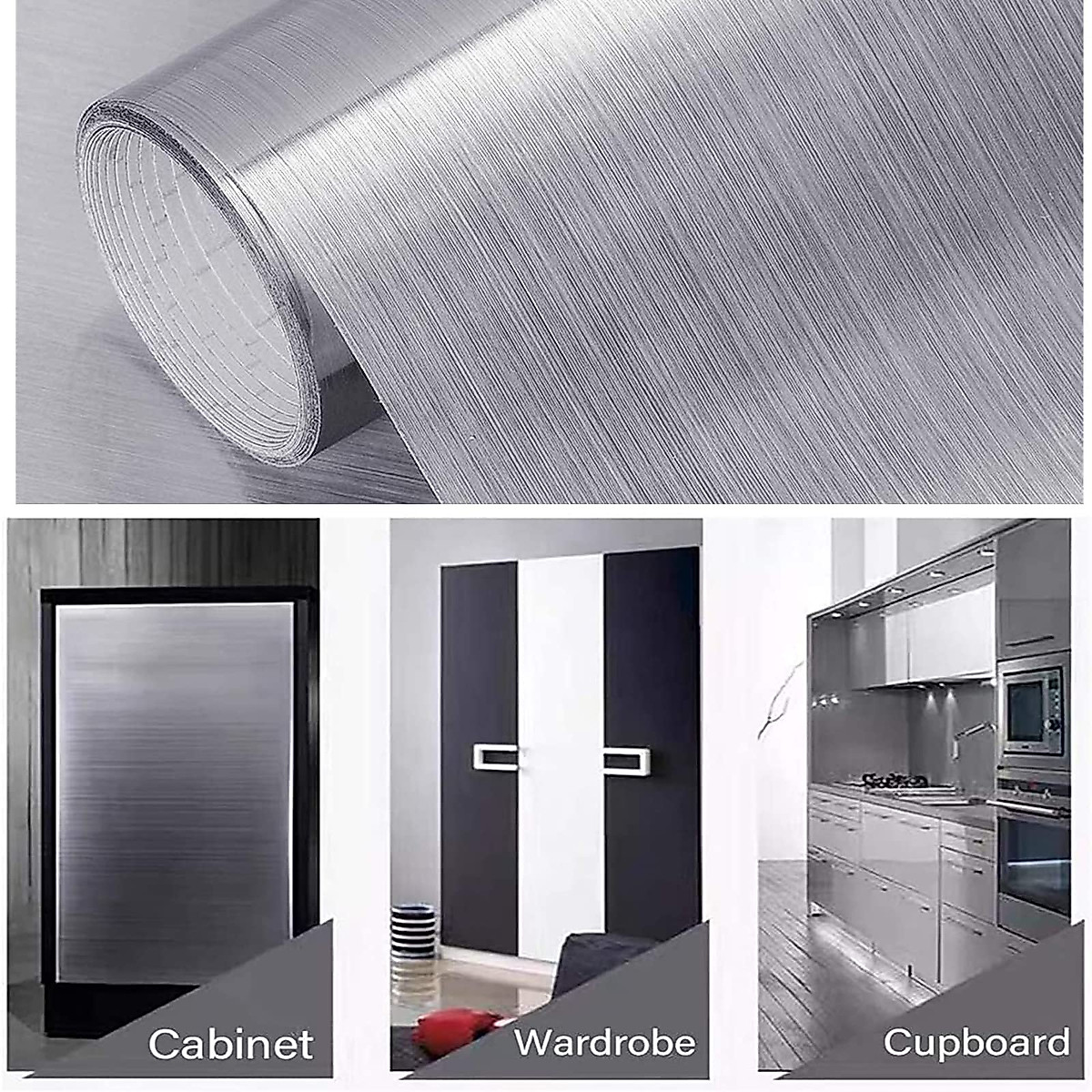 Yancorp Brushed Silver Contact Paper Stainless Steel Contact Paper Peel and Stick on Removable Countertop Self-Adhesive Kitchen Fridge Liner Covers (15.7"x78")