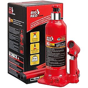 BIG RED T90603B Torin Hydraulic Welded Bottle Jack, 6 Ton (12,000 lb) Capacity, Red