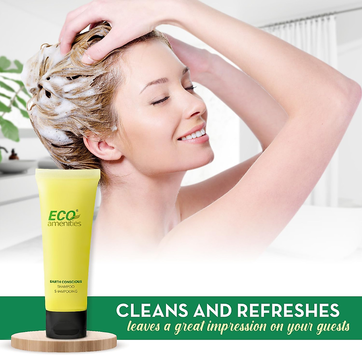 ECO amenities Travel Size Shampoo Bulk - 200 PACK, 30mL, 1 oz Hotel Shampoo Supplies for Guests - Green Tea Scent Eco Shampoo, Mini Shampoo with Flip Cap and Biodegradable Clear Container