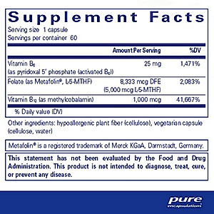 Pure Encapsulations - Folate 5,000 Plus - Activated Folate, Vitamin B12 and B6 Combination - 60 Capsules