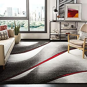 SAFAVIEH Hollywood Collection Area Rug - 8' x 10', Grey & Red, Mid-Century Modern Design, Non-Shedding & Easy Care, Ideal for High Traffic Areas in Living Room, Bedroom (HLW712K)