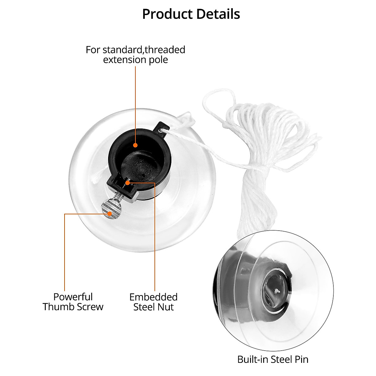 QWORK Professional Light Bulb Changer Kit - 3 Piece Set - Extension Pole Compatible, for High Ceiling Incandescent Bulbs with Standard, Floodlight & Recessed Changer, Secure Bulb Replacement Tool