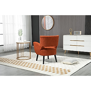 Kitchen Chair High Chair Seat, Chair Stand Fabric Metal Wood Foam Orange Seat Height 20.47" for Living Room Bedroom Dining Rooms Garden 1PC