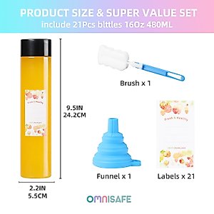 OMNISAFE 15Pcs 12Oz Rectangle Plastic Juice Bottles with Caps, Empty Reusable Clear Bottles with Leak-Proof Lid, Bulk Water Containers for Cold Drinks, Smoothie and Beverages