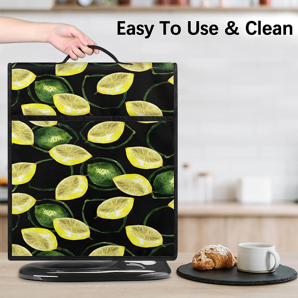 Lemon Slice Appealing Mixer Cover Dustproof Stand Mixer Covers Compatible with 6/7/8 Quart Kitchen Mixer, 4 Pockets for Mixer Accessories