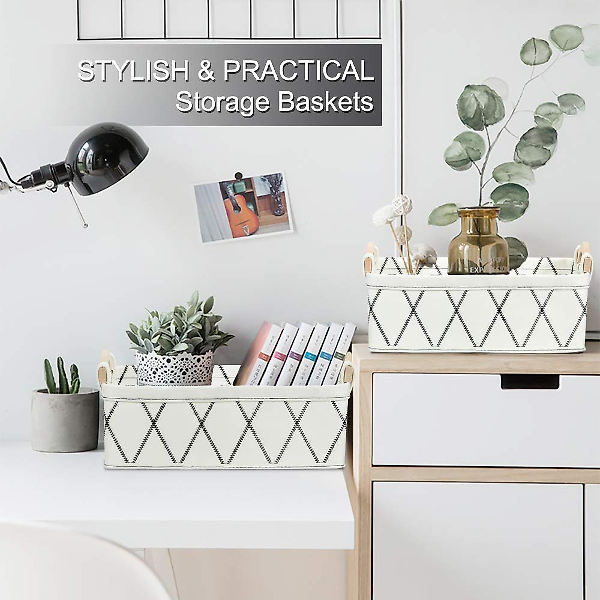 Oubra Small Bin Storage Cube Bins Empty Baskets for Gifts Decorative Baskets for Storage Magazines Books CD DVD Collapsible White Basket
