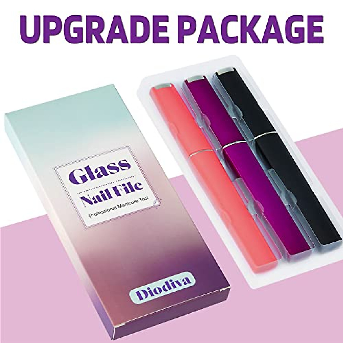 3 Pack Crystal Glass Nail File with Case, Glass Fingernail File for Natural Nail Professional Czech Glass File Double-Sided Etched Gentle Nail Care Stocking Stuffers for Women or Adults, Unique Gifts