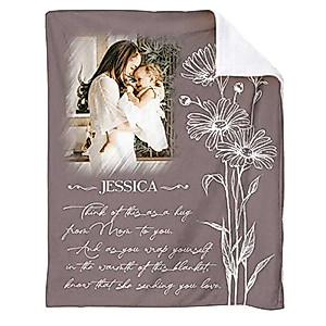 Mini Chic Personalized A Hug from Mom Blanket, Memorial Blankets and Throws, in Loving Memory Gifts for Loss of Mother, Sympathy Gifts for Loss of Mother, Bereavement Blanket for Anniversay Christmas