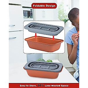 Hitseon Meatloaf Pan with Drain Tray, 2 in 1 Foldable Loaf Pans for Baking Bread, Dishwasher Safe Metallic Nonstick Coating Bread Pan with Silicone Rack for Oven Cooking (Gray)