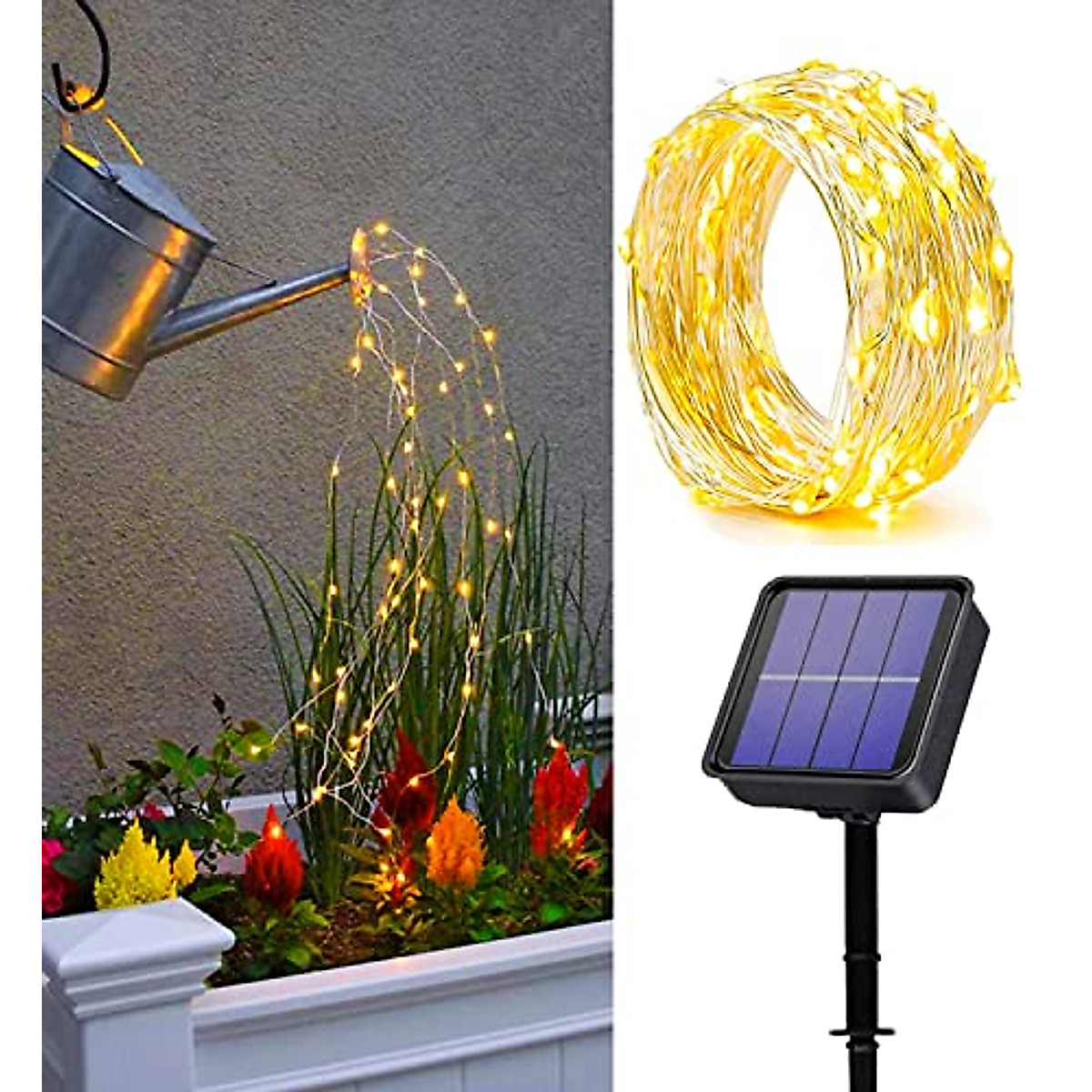 Mocalido Solar Fairy Lights Outdoor, Multi Strand 180 LEDs 8 Modes Watering Can Light, Waterproof Solar Powered Firefly Bunch Lights for Garden, Warm White