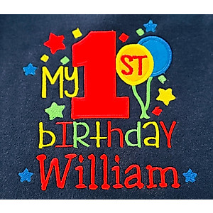 Fantasy Kids Designs First Birthday Boy Bib Personalized with Baby Name (Navy Blue Bib/Red)