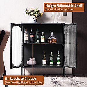 SICOTAS Sideboard Cabinet Buffet, Modern Accent Buffet Storage Cabinet with Glass Doors, Free Standing Cabinet for Living Room, Cupboard Console Table for Kitchen Dining Room, Black