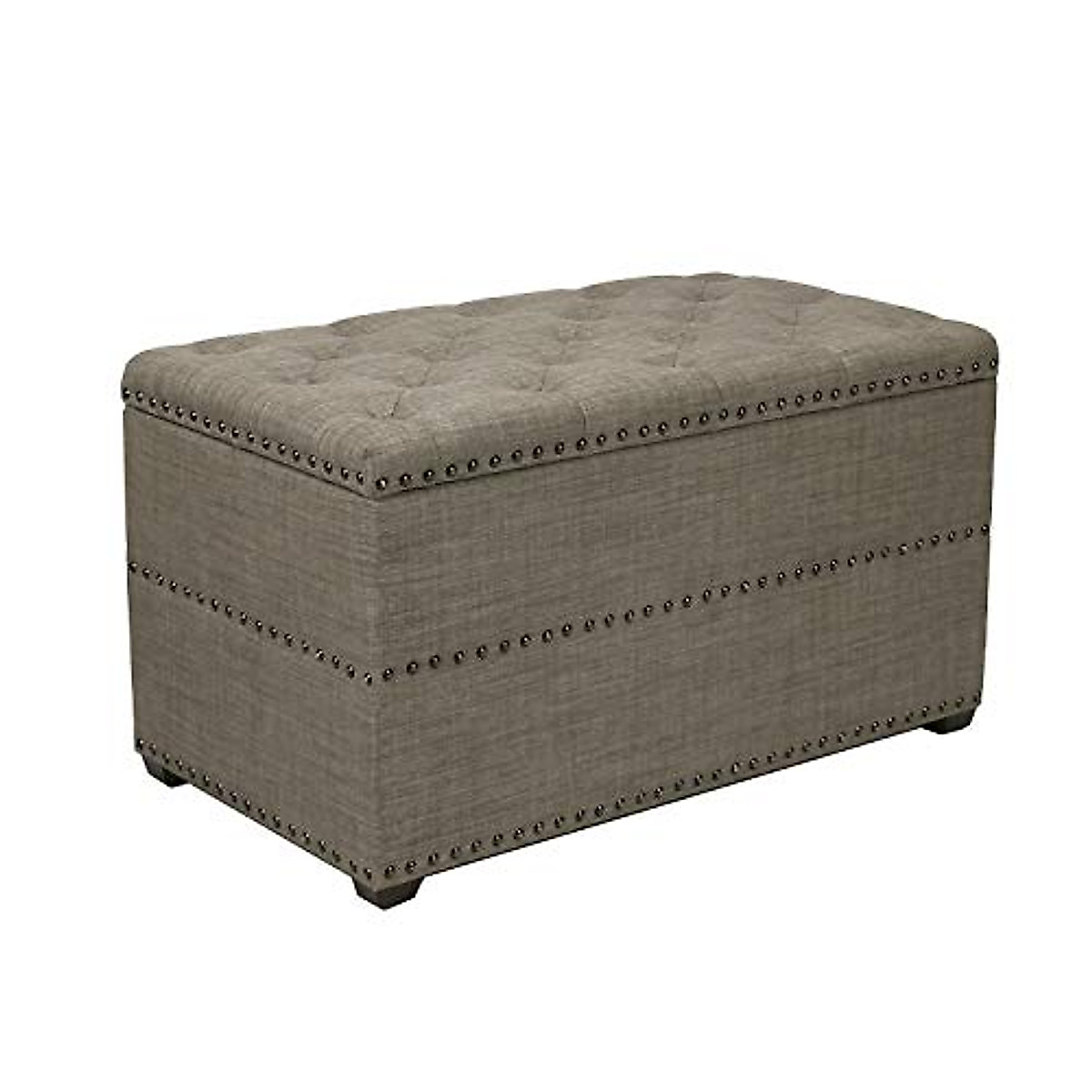 Homebeez Storage Ottoman Bench Fabric Foot Rest Stool with Nailhead Trim (Charcoal Brown)