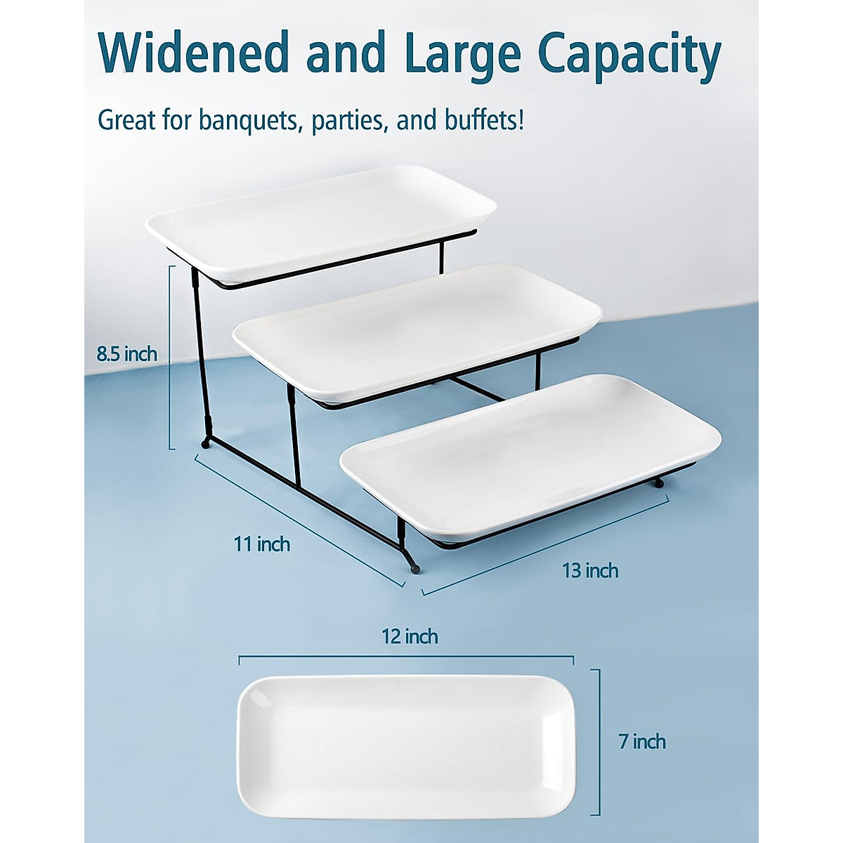 Delling 3 Tier Serving Tray for Dessert Table Display Set, 12 inch Tiered Serving Stand with Serving Dishes for Entertraining, Collapsible Sturdier Stand, White Serving Platters for Party Display Set