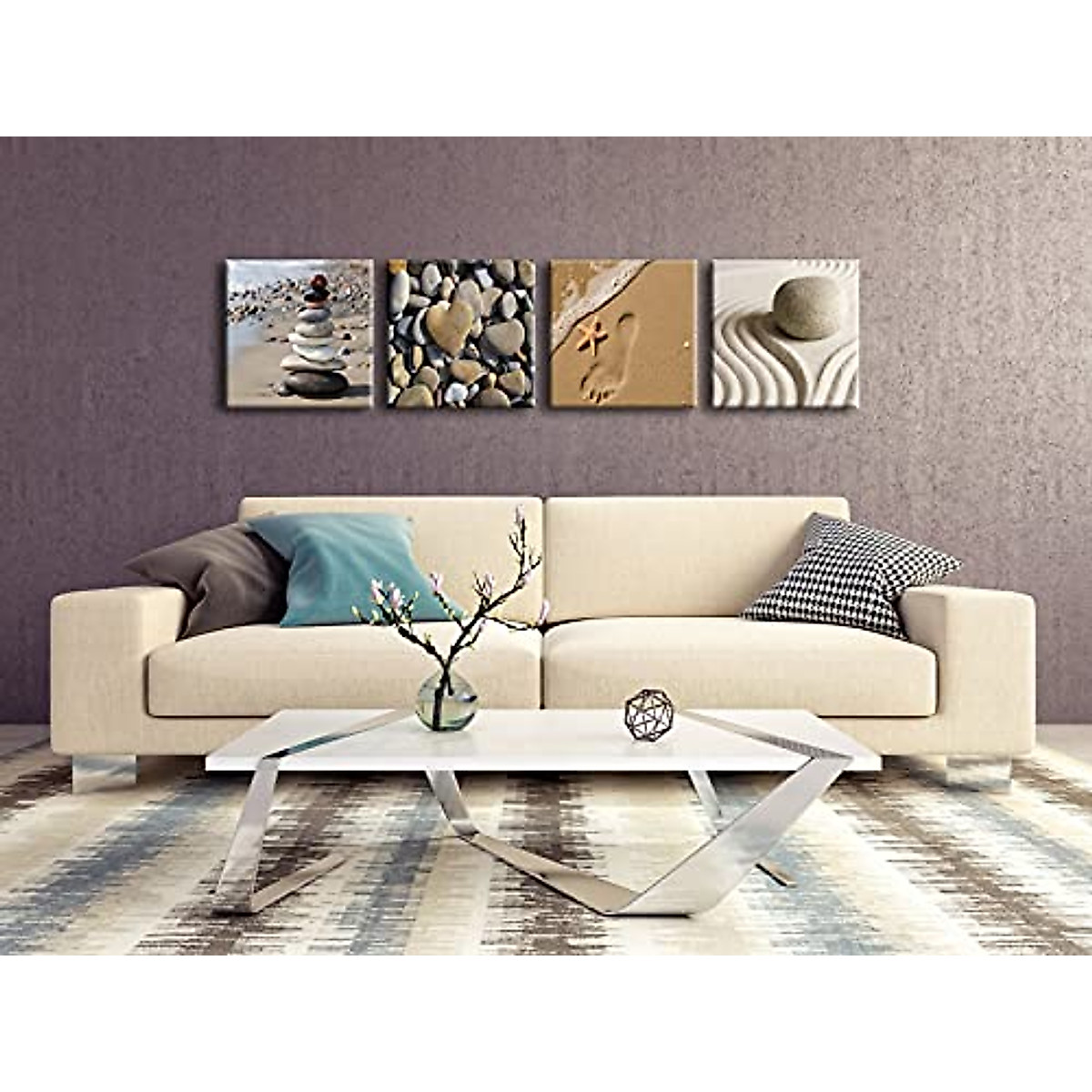 Wieco Art Romantic Beach Theme 4 Piece Modern Giclee Artwork Sea Beach Ocean Canvas Prints Contemporary Abstract Seascape Pictures Paintings on Canvas Wall Art for Bedroom Home Decorations