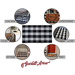 Buffalo Plaid Rug 28" x 43" - Indoor/Outdoor Black and White Checkered Rug - Area Rugs for Layered Door Mats Washable Carpet for Porch/Kitchen/Farmhouse - Washable Thick Plaid Hand-Woven Fabric