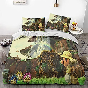 NICHIYOBI Redcap Beard Plumber Bros Game Movie Duvet Cover Set 3D Bedding Comforter Cover 3 Pcs (1 Duvet Cover+2 Pillowcases) Bedding Set (02,Full-80x90in+20x30in*2)